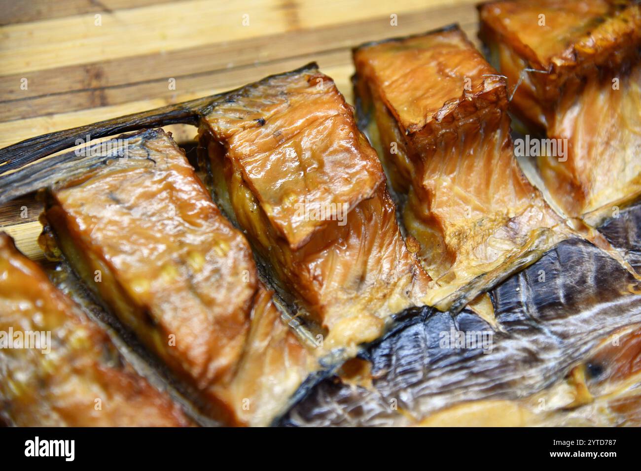 Smoking Process Fish. Fish processing smoking. Mackerel Fish smoked in ...