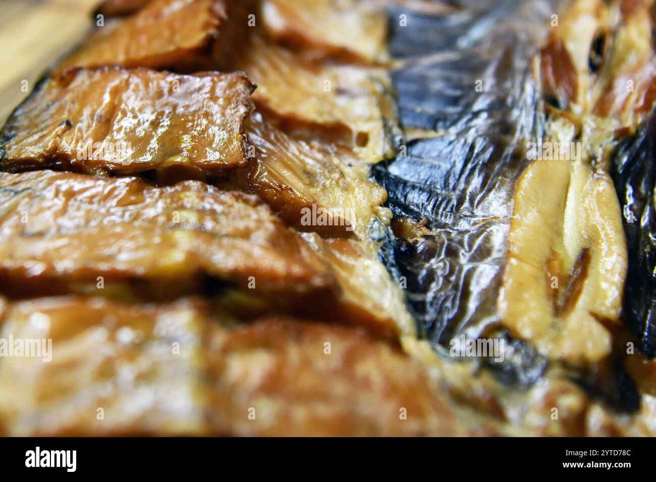 Smoking Process Fish. Fish processing smoking. Mackerel Fish smoked in ...