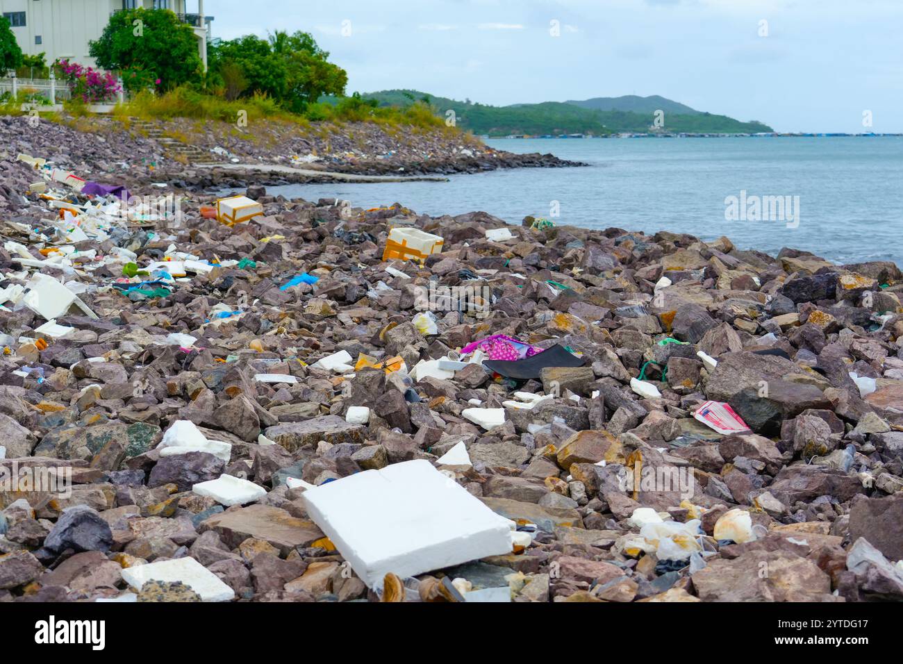 Catastrophic scale of plastic pollution tropical seas. Many lot of ...