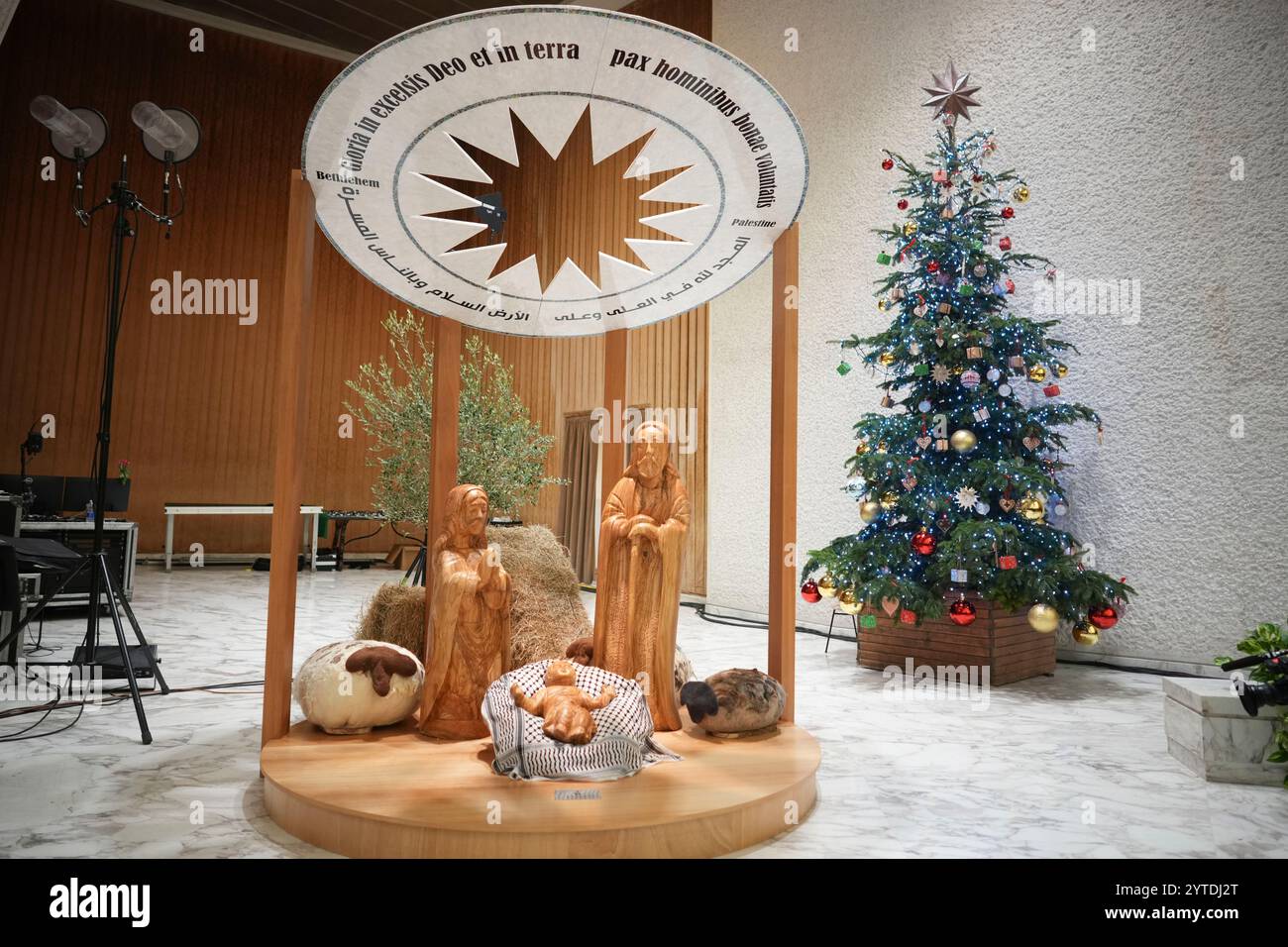 A view of Nativity Scene, crafted in the West Bank city of Bethlehem ...