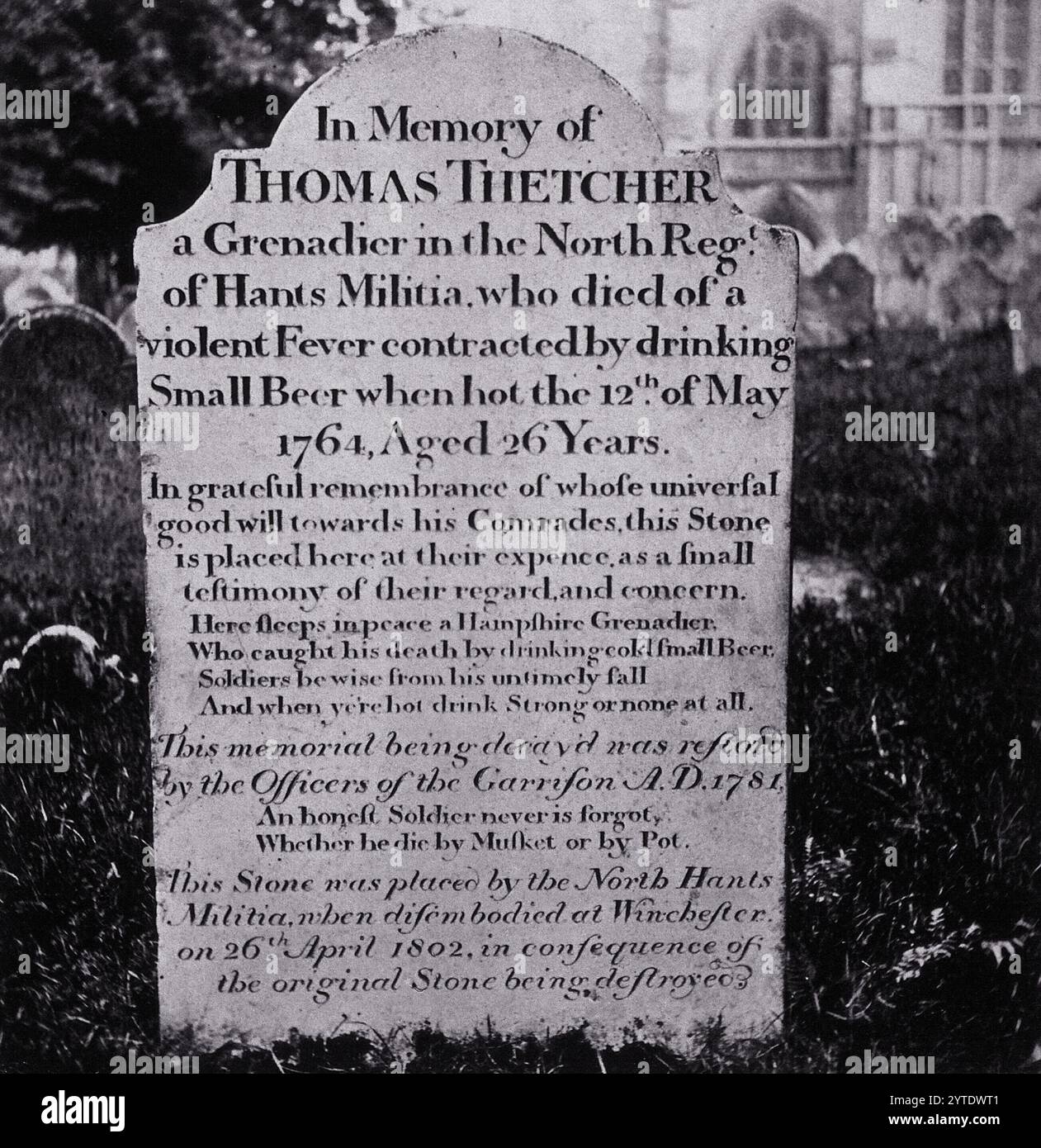Winchester: tombstone of Thomas Thetcher, who "died of a violent fever ...