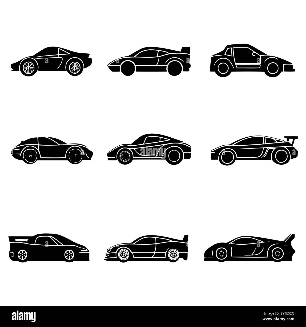 Collection of sleek sports car silhouettes in black, showcasing various ...