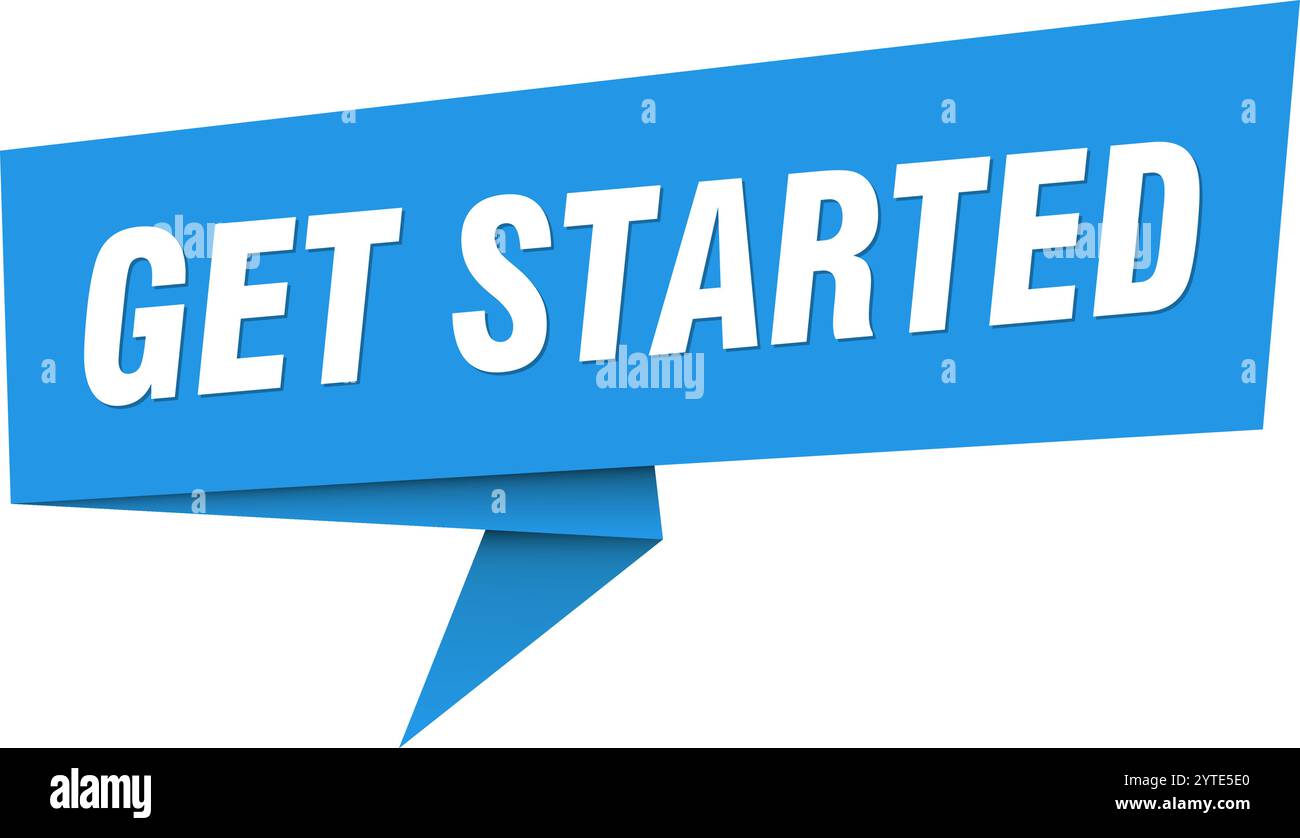 get started banner. get started speech bubble, label, sticker, ribbon ...