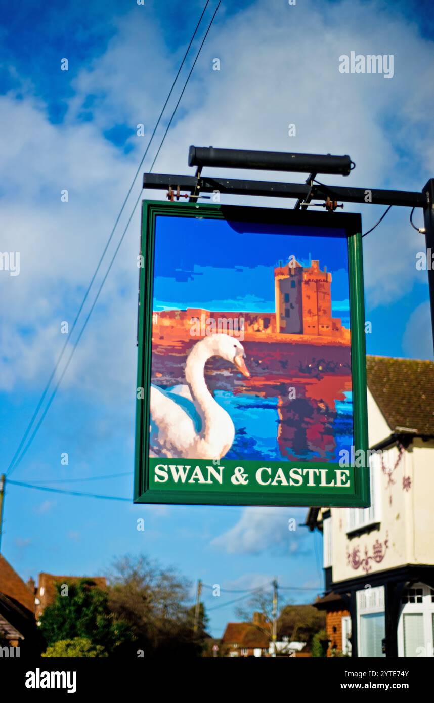 The Swan and Castle Pub Sign, Quainton, Buckinghamshire, England Stock ...