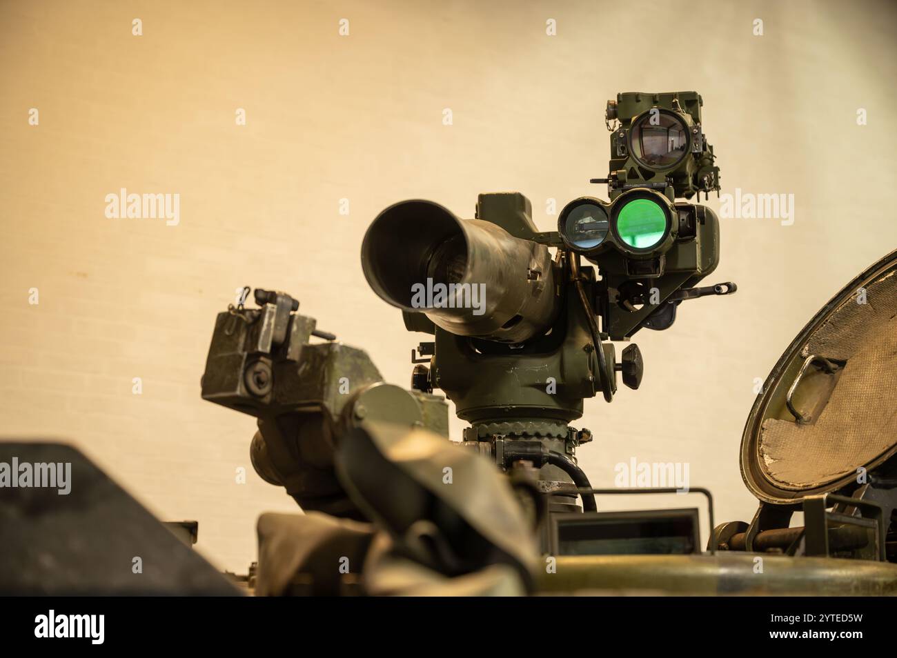 Optics and aiming device of a weapon system on a military tracked ...