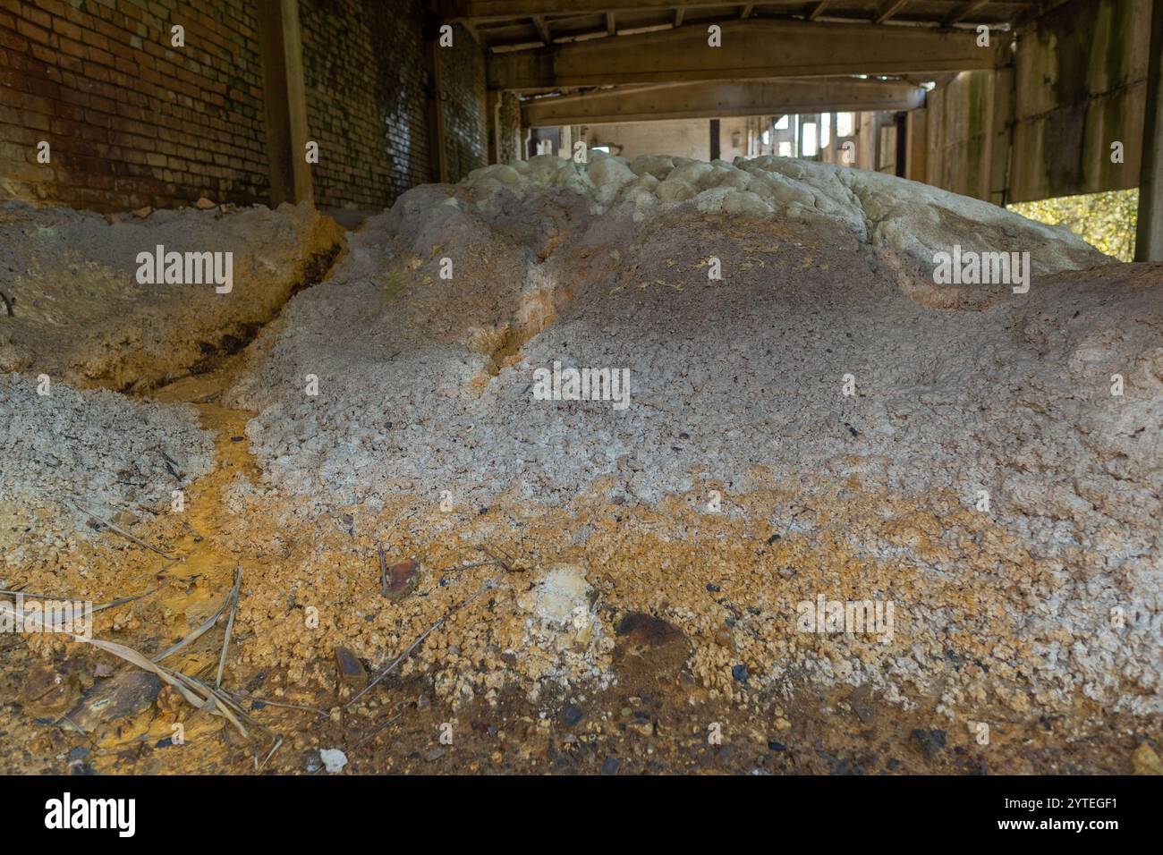 Sulfur Deposits Accumulating Under Abandoned Structure Stock Photo - Alamy