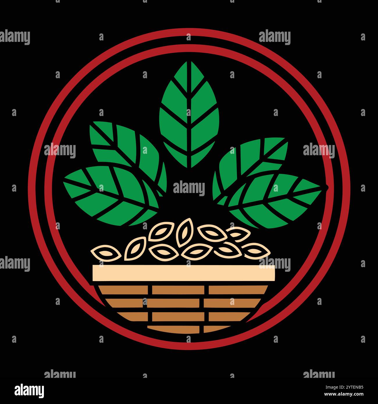 Basil Leaves in Basket with Small Bowl of Dried Basil Vector ...