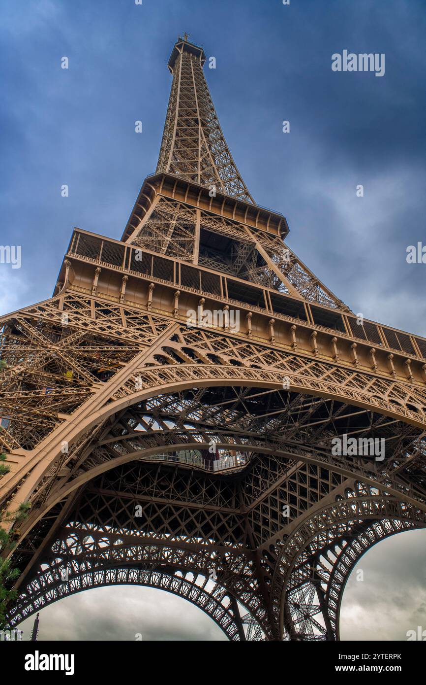Close up of the intricate Eiffel Tower wrought iron lattice work , The ...