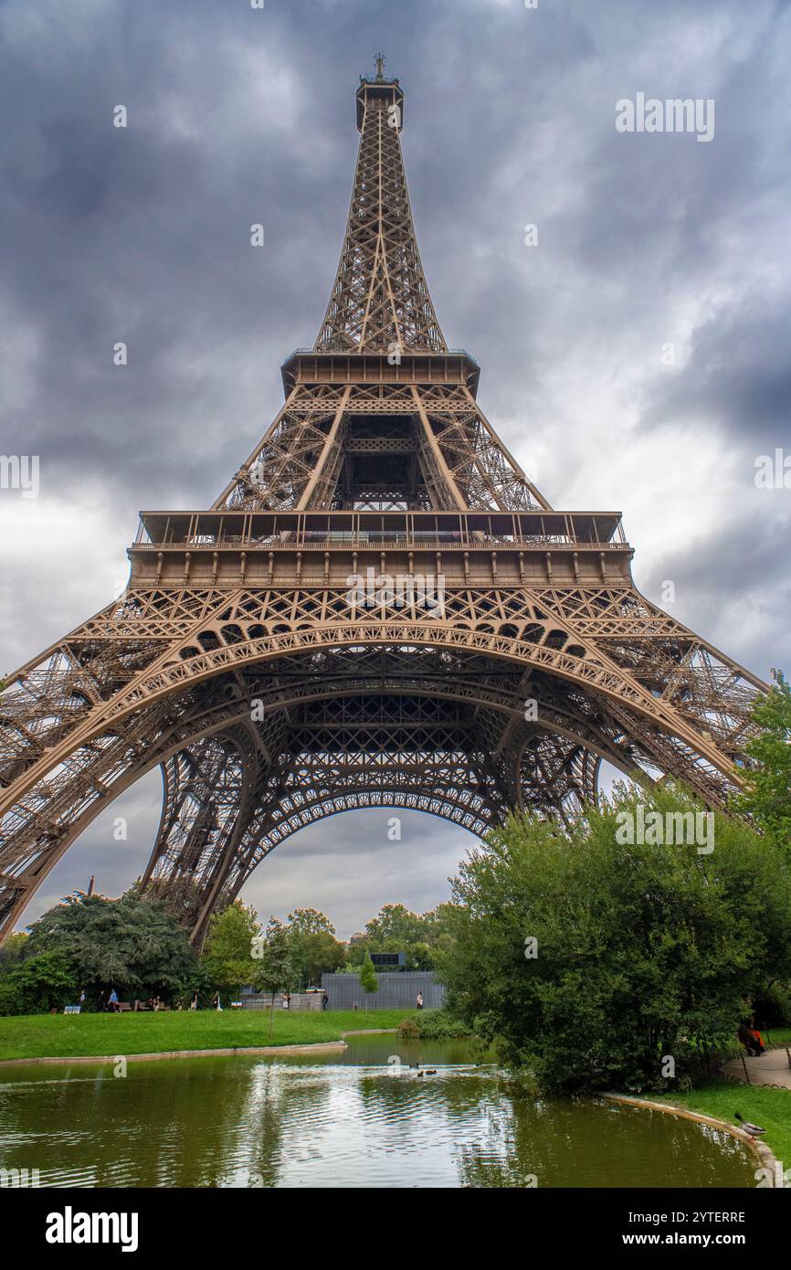 Close up of the intricate Eiffel Tower wrought iron lattice work , The ...