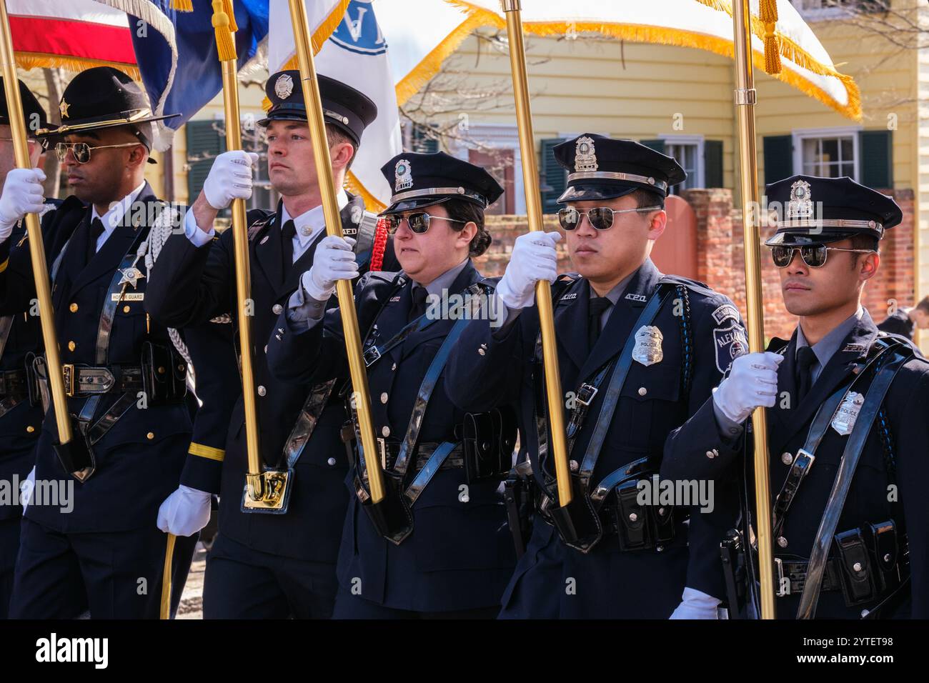 Alexandria, Virginia, USA. Police Marching in Parade Honoring Birthday ...