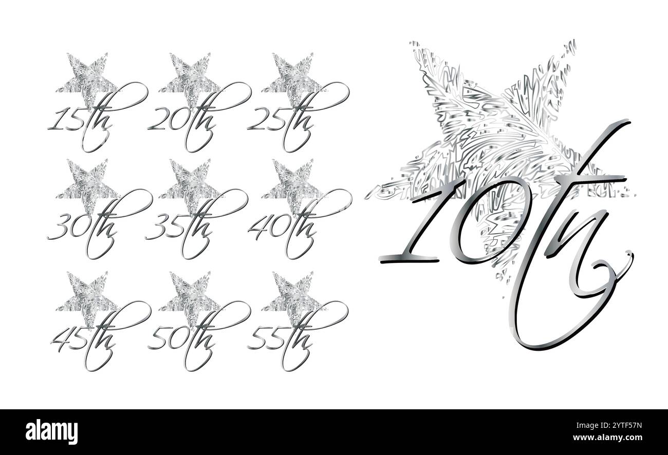 Elegant copper and brown anniversary logos celebrating fifteen to fifty ...