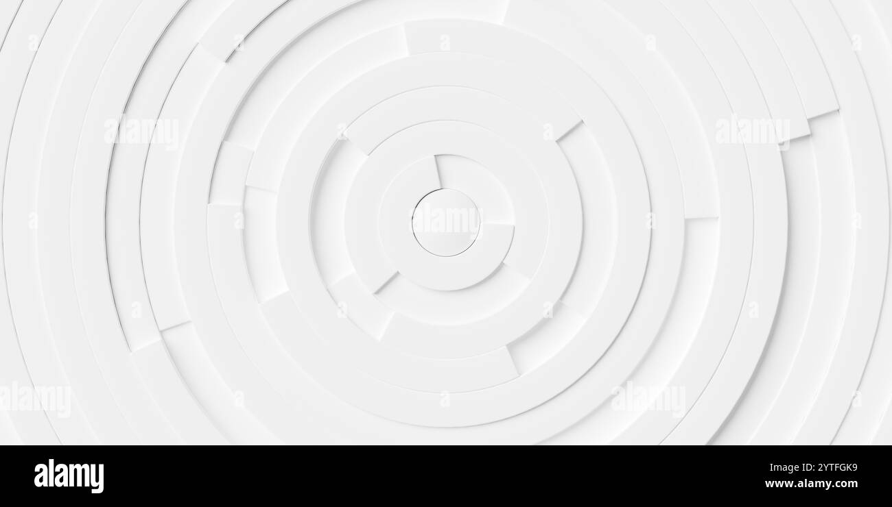 Concentric random rotated beveled white ring or circle segments offset ...