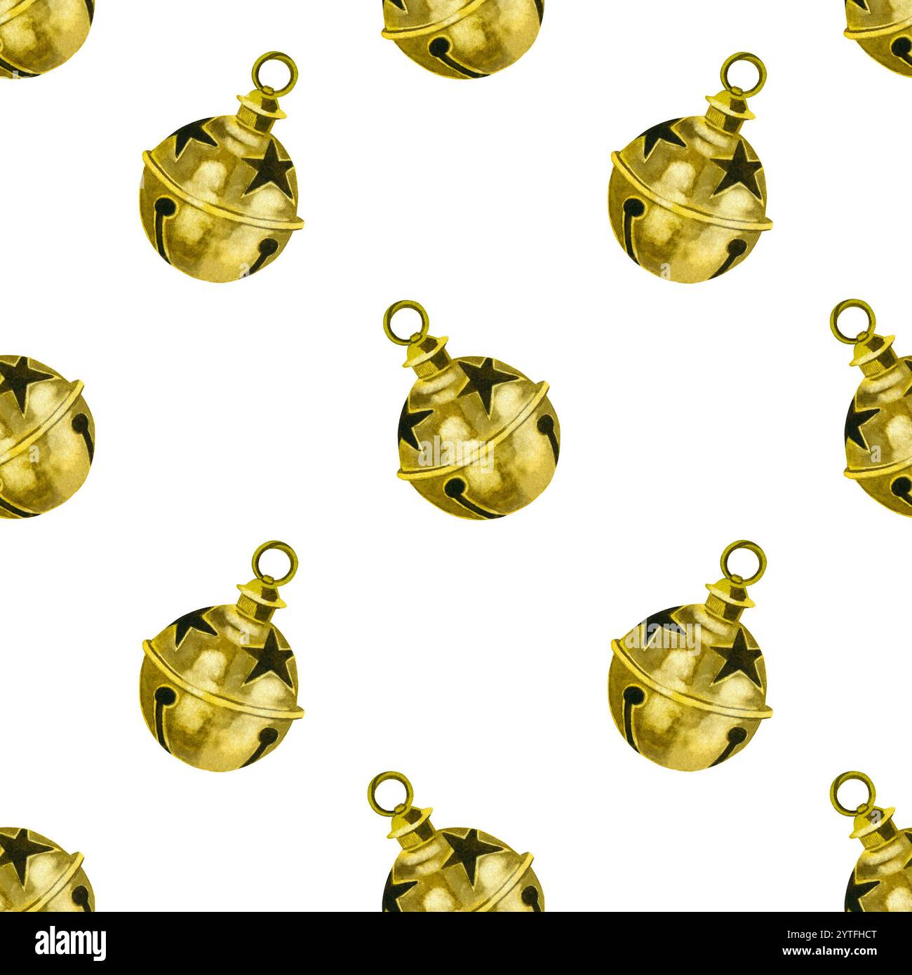 Seamless watercolor pattern of golden bells, Christmas bells. All ...