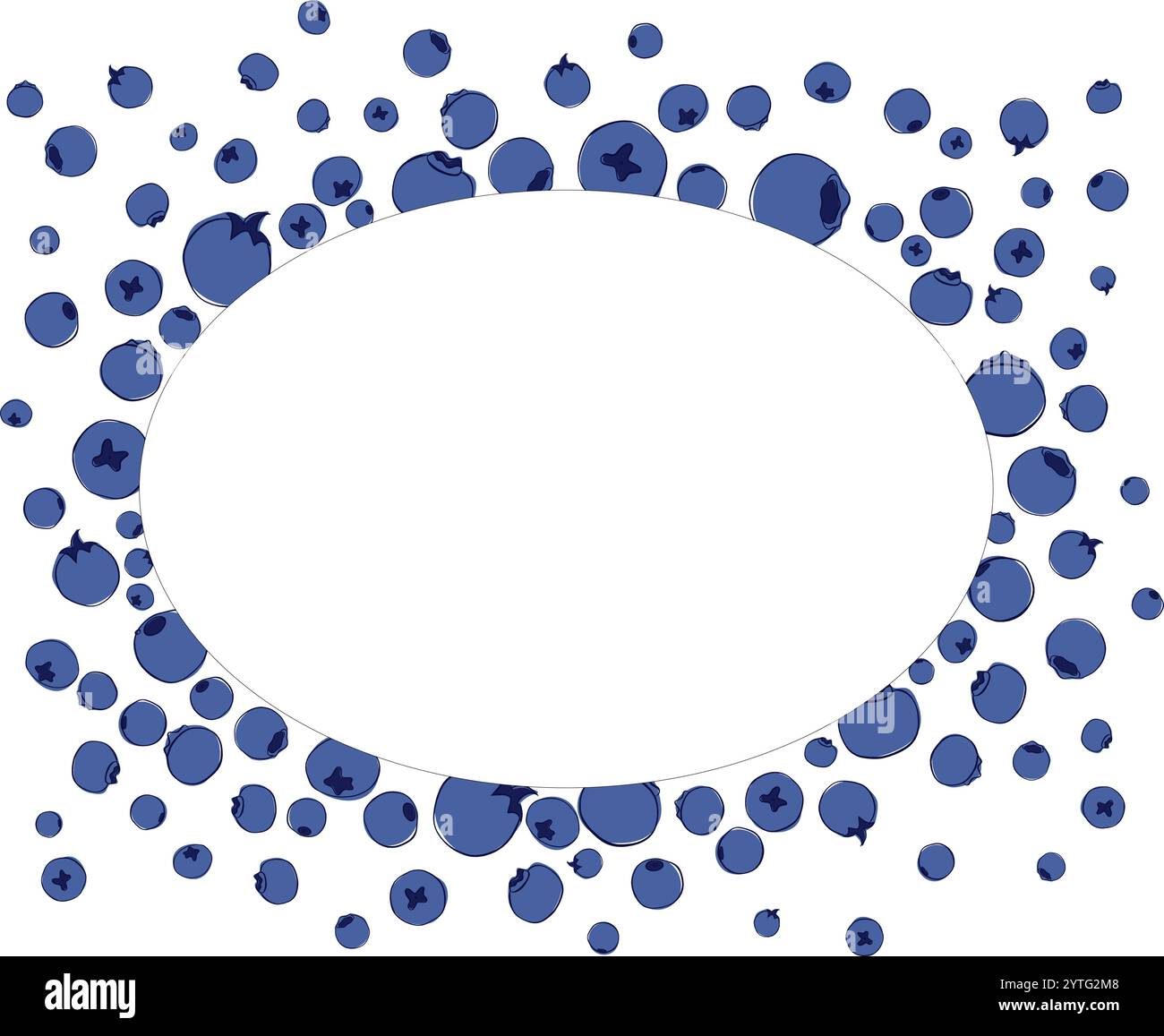 oval geometric vector frame with ripe blueberries on white isolated ...