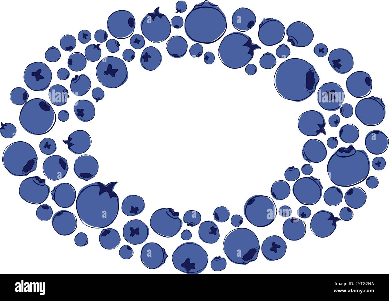 Oval frame vector template of blueberries. Graphic line illustration. F ...