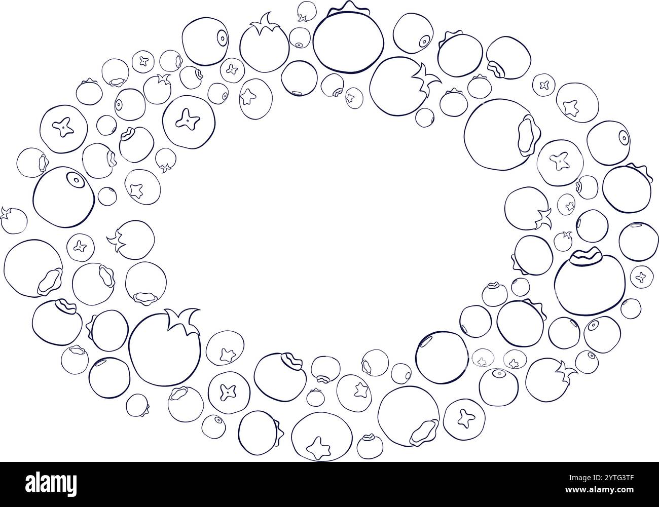 Blueberry line art oval frame template. vector illustration for nature ...