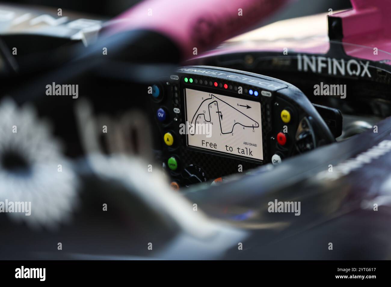 Detailed view of the steering wheel, volant, of Alpine F1 Team during ...
