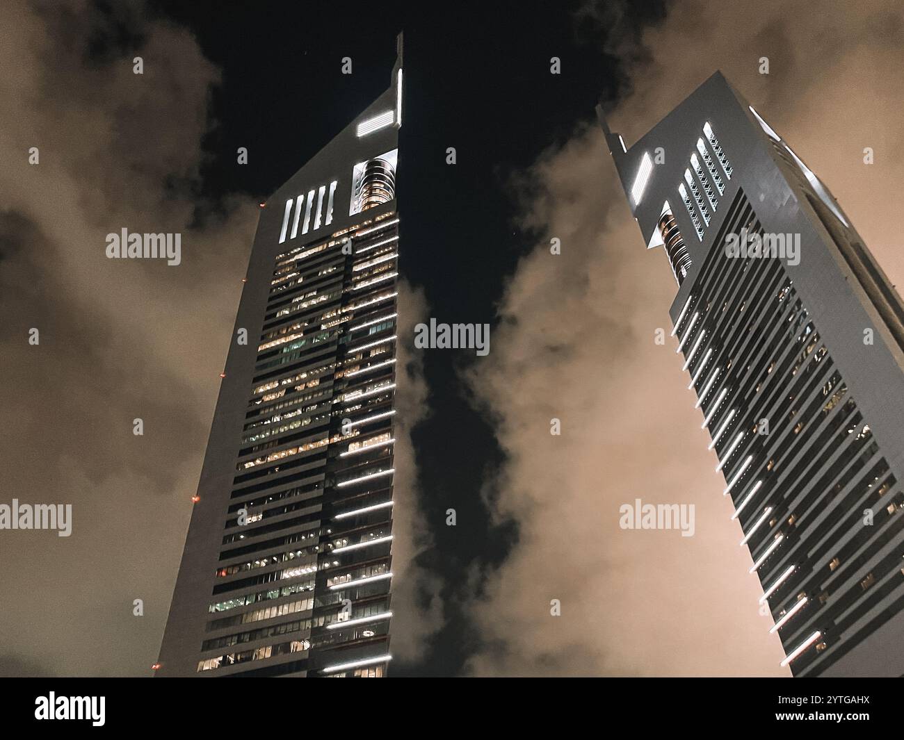Aerial view at night of the iconic Sheikh Zayed road Skyscrapers and ...