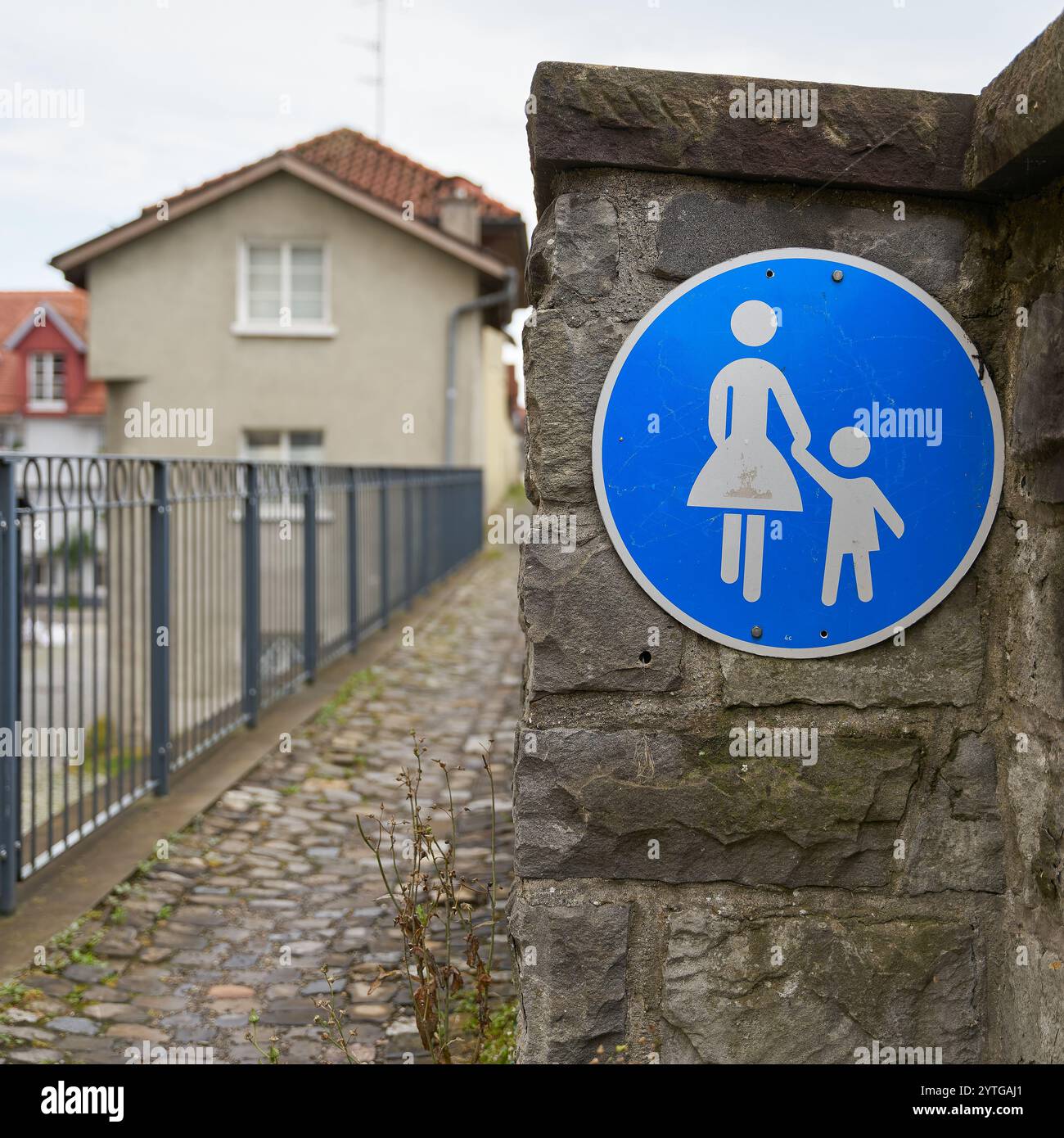 Traffic sign indicating a footpath in the town of Lindau on Lake ...