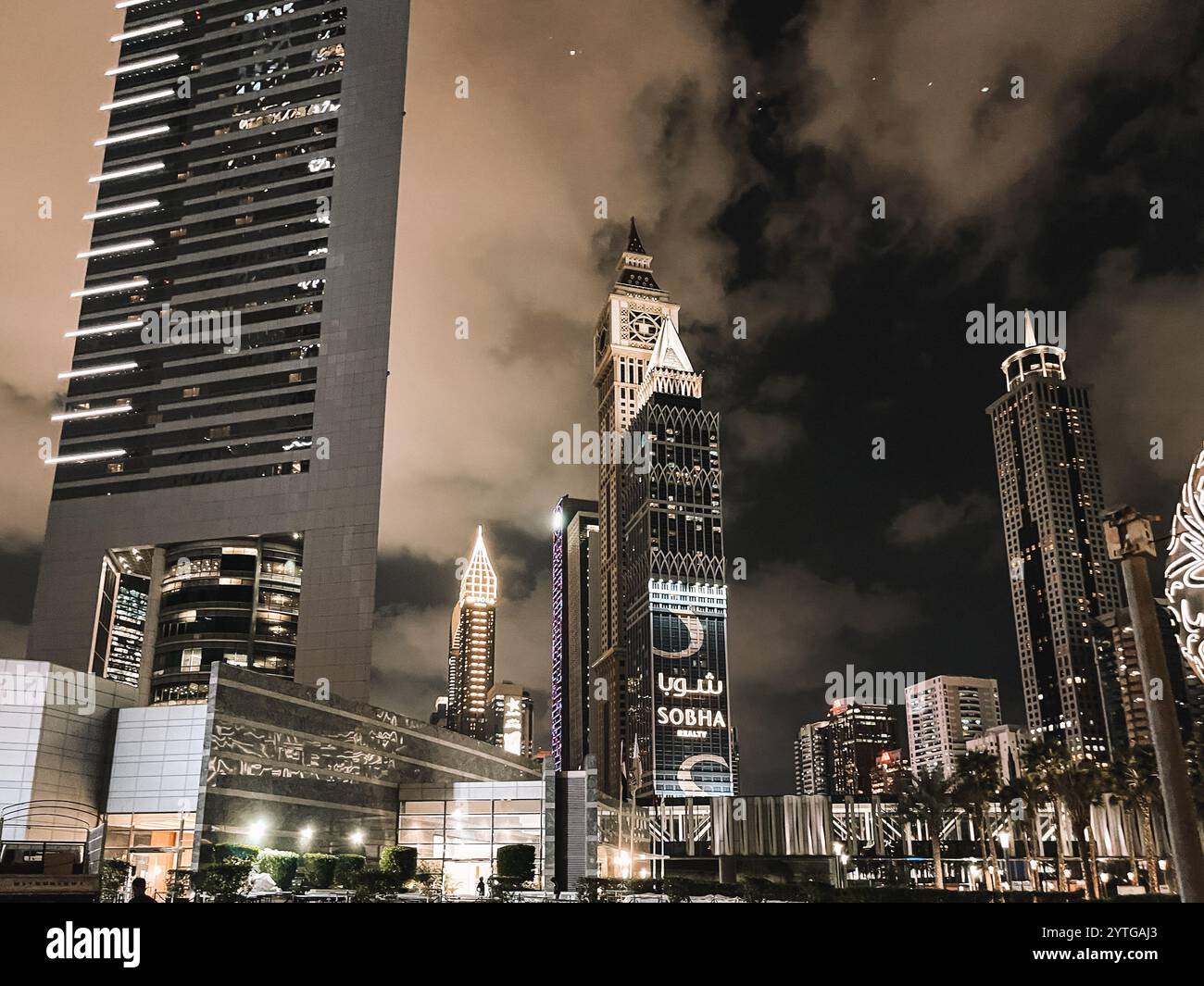 Aerial view at night of the iconic Sheikh Zayed road Skyscrapers and ...