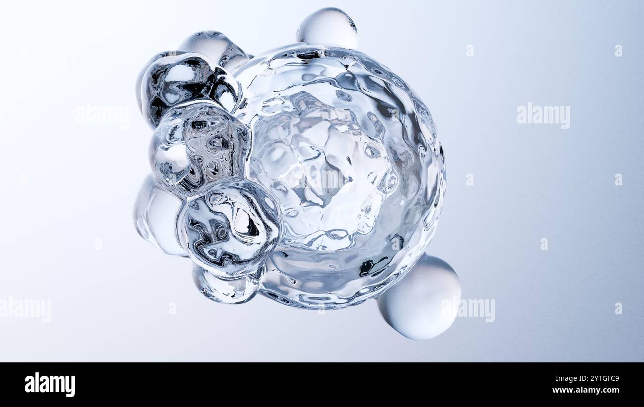 Essential Oil Bubbles for cosmetics in water. blue liquid bubbles ...