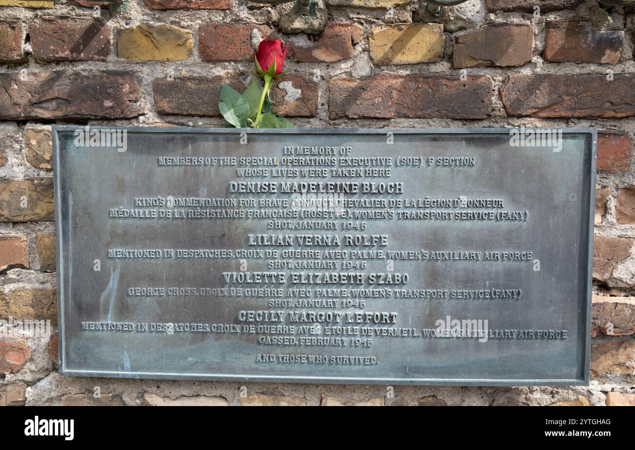 Memorial plaque for members of SOE's F Section who were executed at the ...