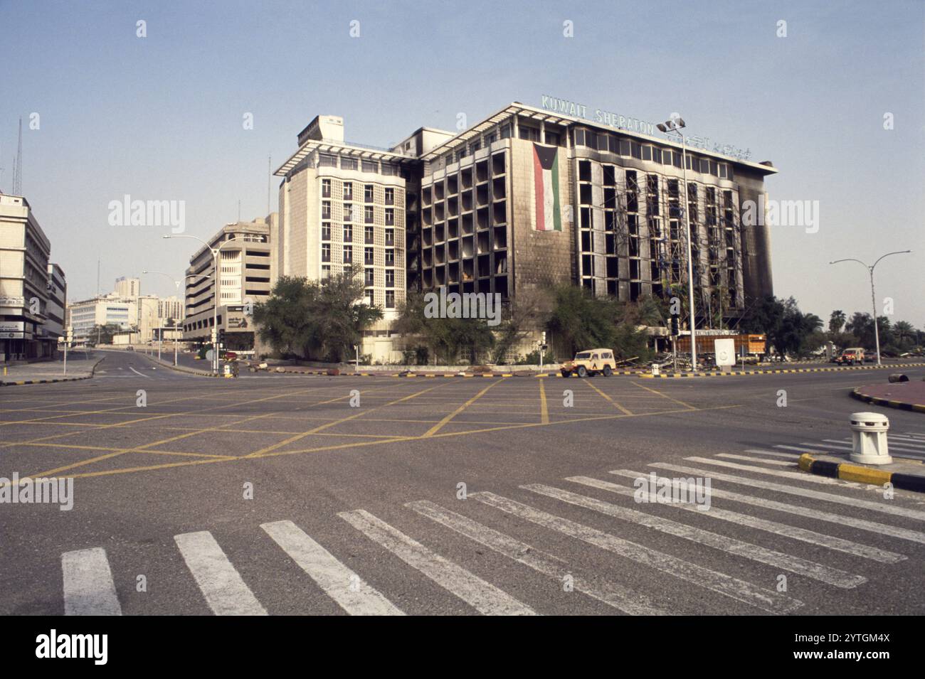 Gulf1991 First Gulf War: 16th March 1991 A huge Kuwaiti flag hangs at ...