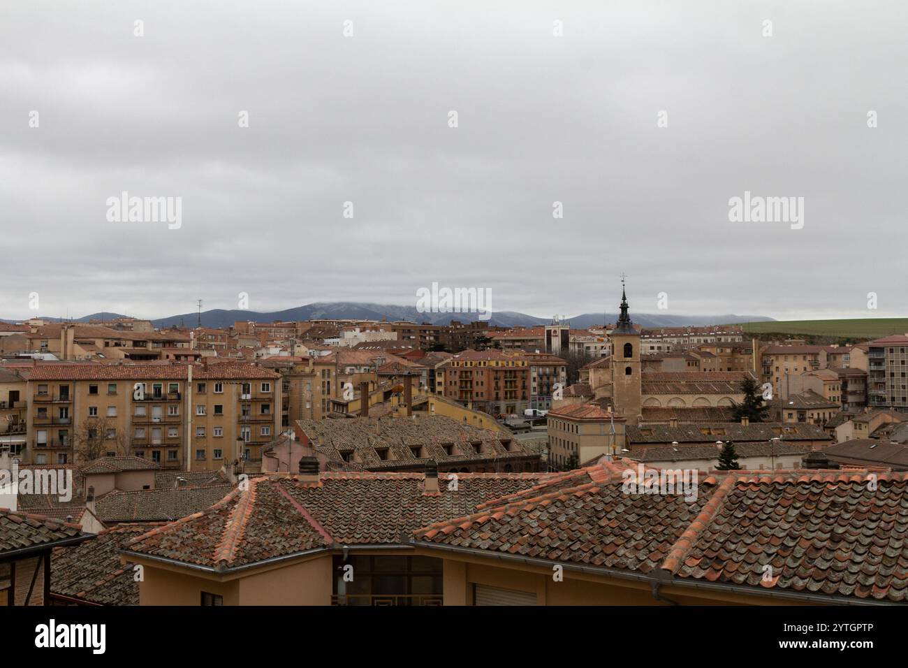 A sweeping panoramic shot of Segovia, featuring its medieval aqueduct ...
