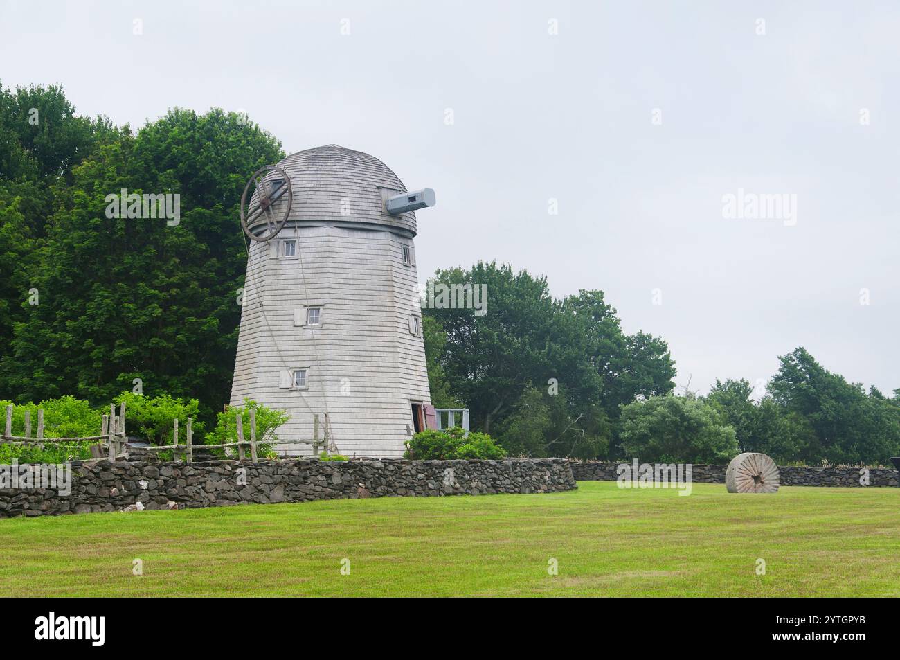 The historic landmark Jamestown Windmill in Jamestown Rhode Island on a ...