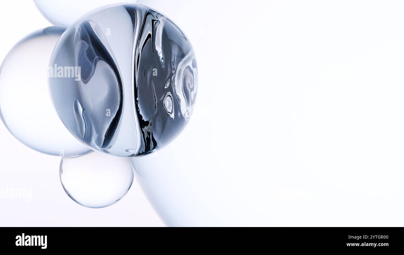 Essential Oil Bubbles for cosmetics in water. blue liquid bubbles ...