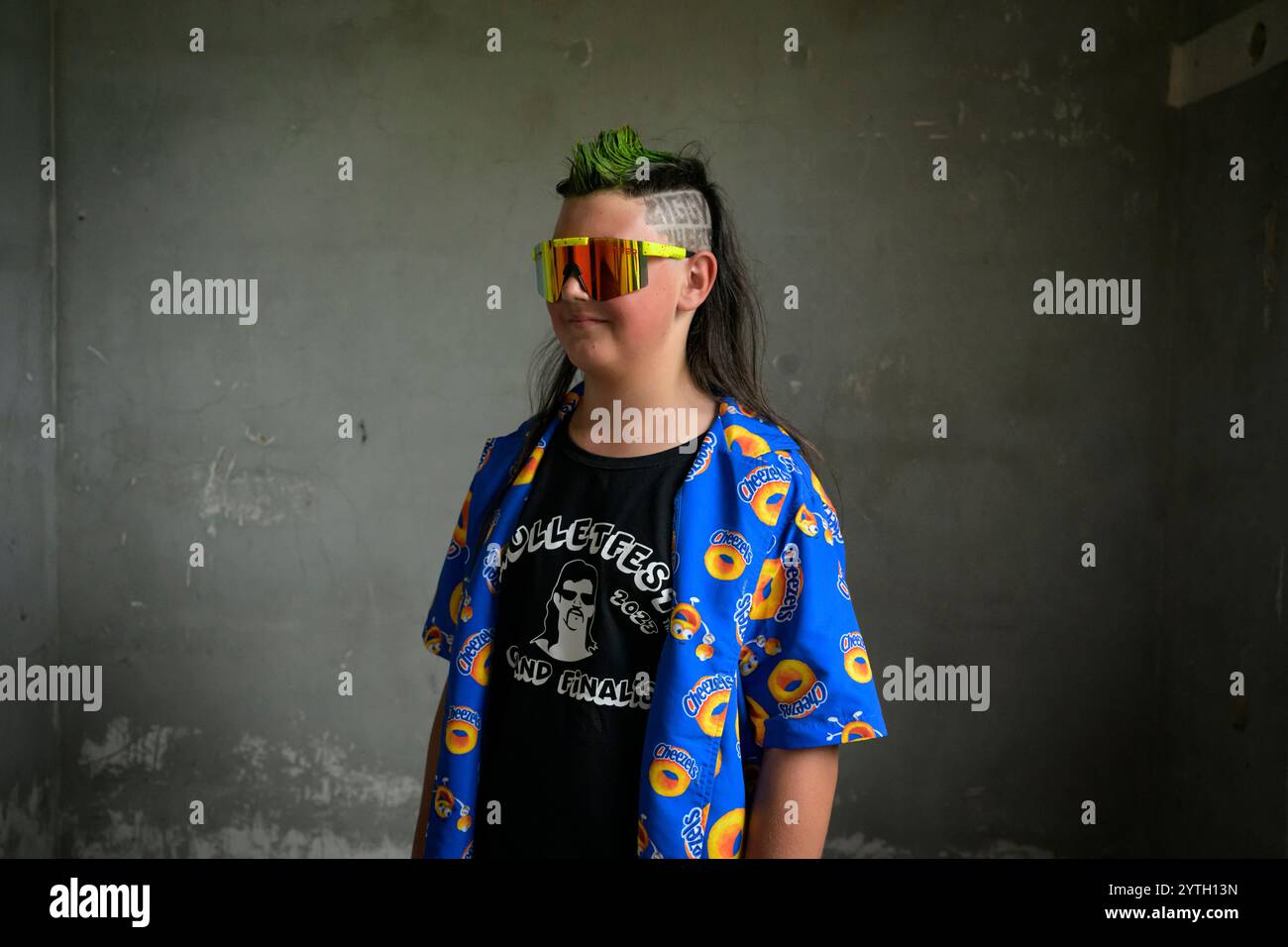 Contestant seen posing for photos during the Mullet Fest Grand Final ...