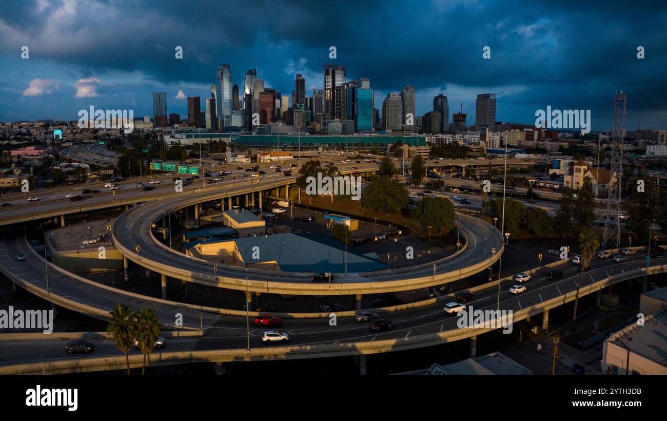 JANUARY 2024, LOS ANGELES, CA. - aerial view of LA Skyline & Convention ...
