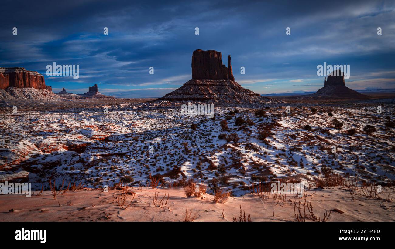 JANUARY, 2024 - MONUMENT VALLEY UTAH - winter storm on red rocks of ...