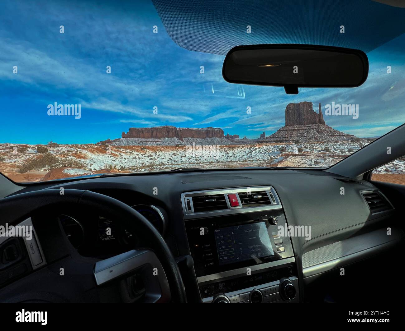 JANUARY, 2024 - MONUMENT VALLEY UTAH - windshield view of Monument ...