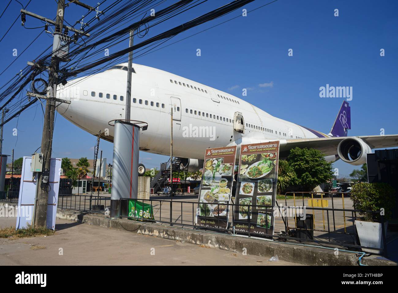 old thai airways boeing 747 airliner used as restaurant at roadside ...