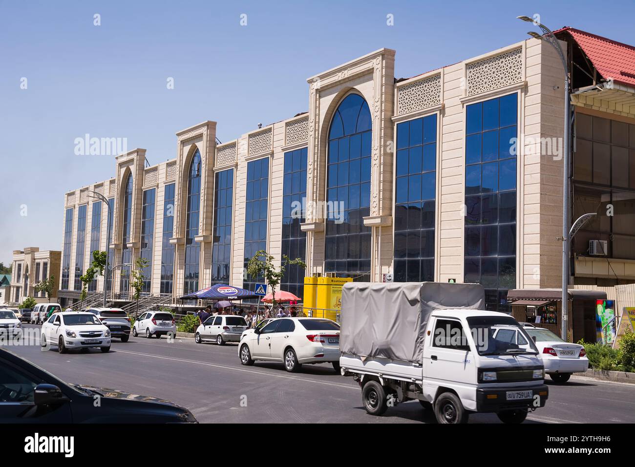Samarkand, Uzbekistan - 06 July 2024: Facade of a shopping center in ...