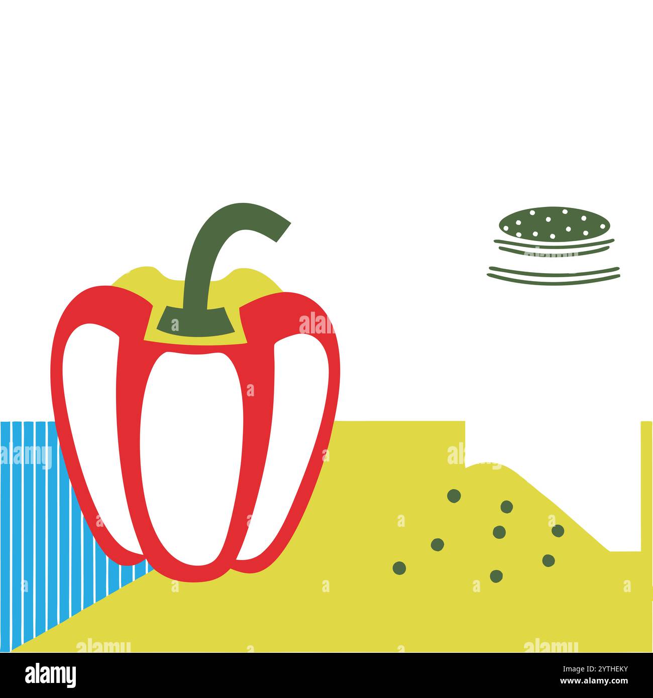 A Red Bell Pepper with Paprika Powder Spilling from a Container Vector ...