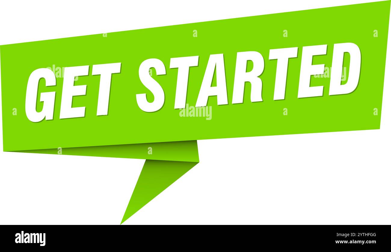 get started banner. get started speech bubble, label, sticker, ribbon ...