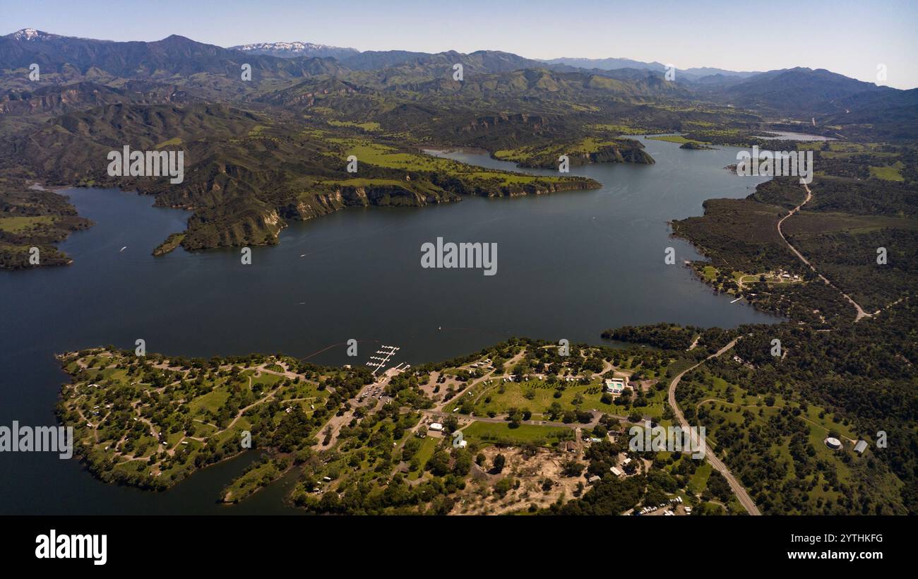 APRIL , 2024, SANTA BARBARA, CA - aerial of Lake Cachuma Reservoir, Off ...