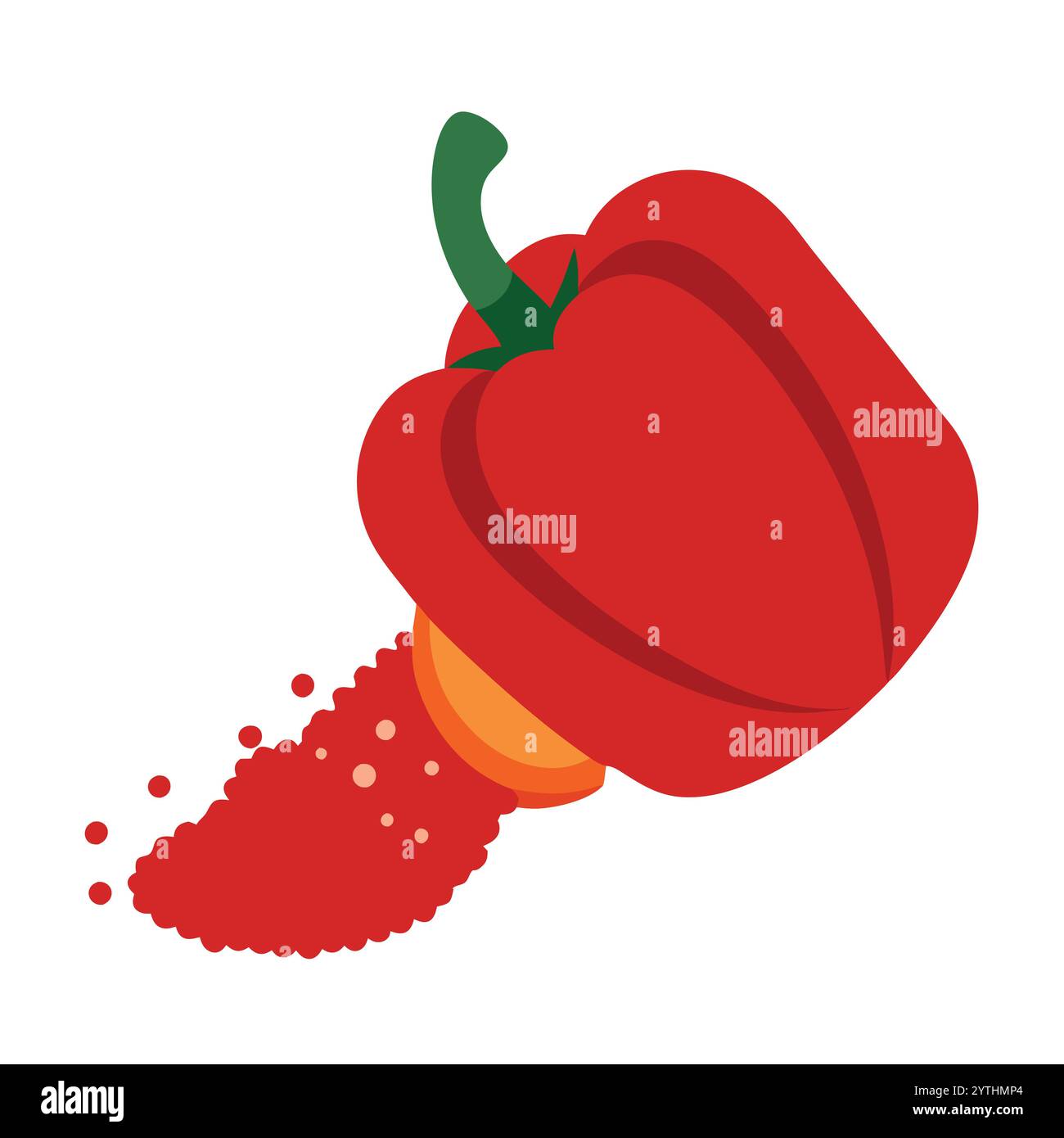 A Red Bell Pepper with Paprika Powder Spilling from a Container Vector ...