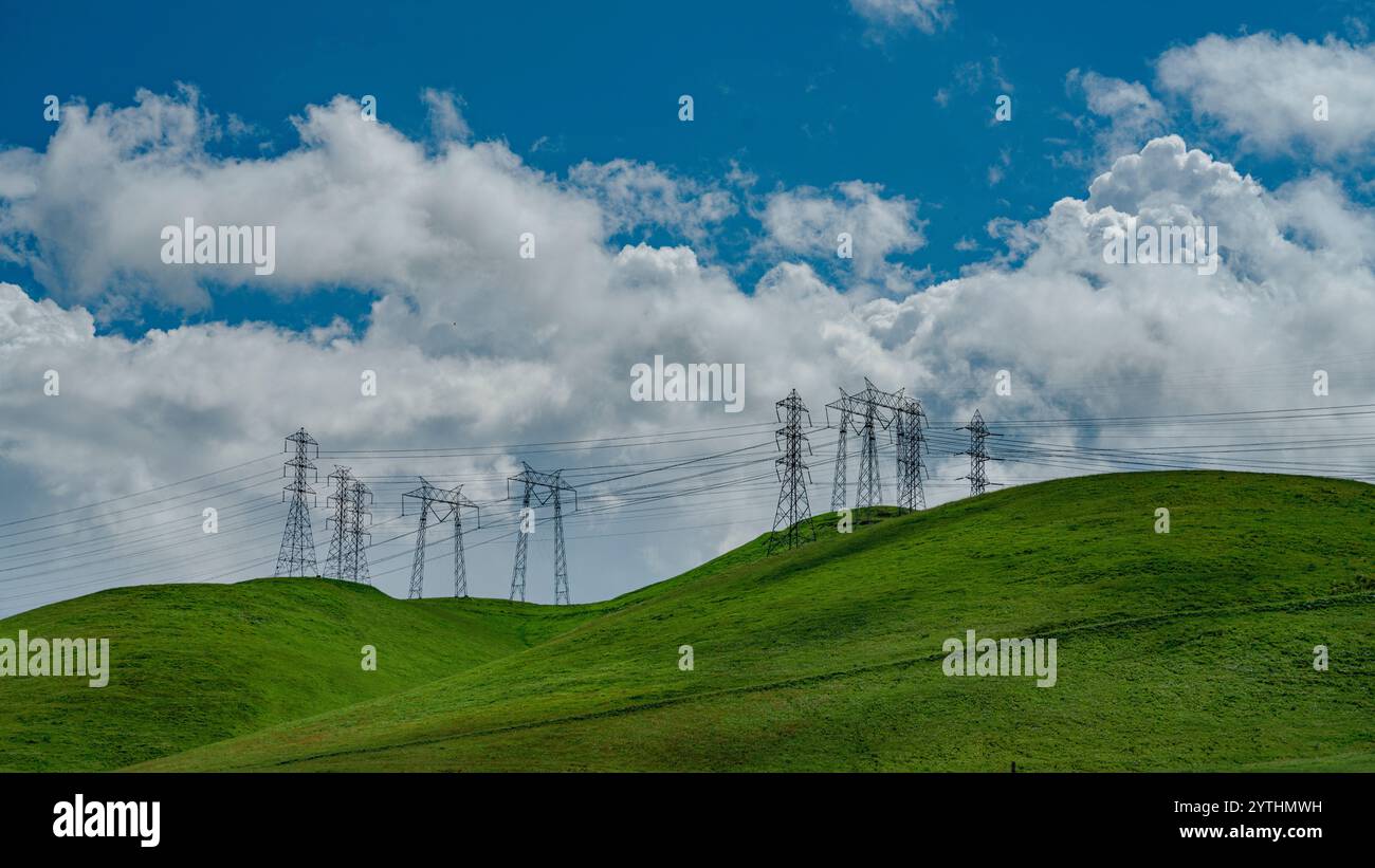 APRIL 2024, CENTRAL CALIFORNIA, USA - multiple electrical towers and ...