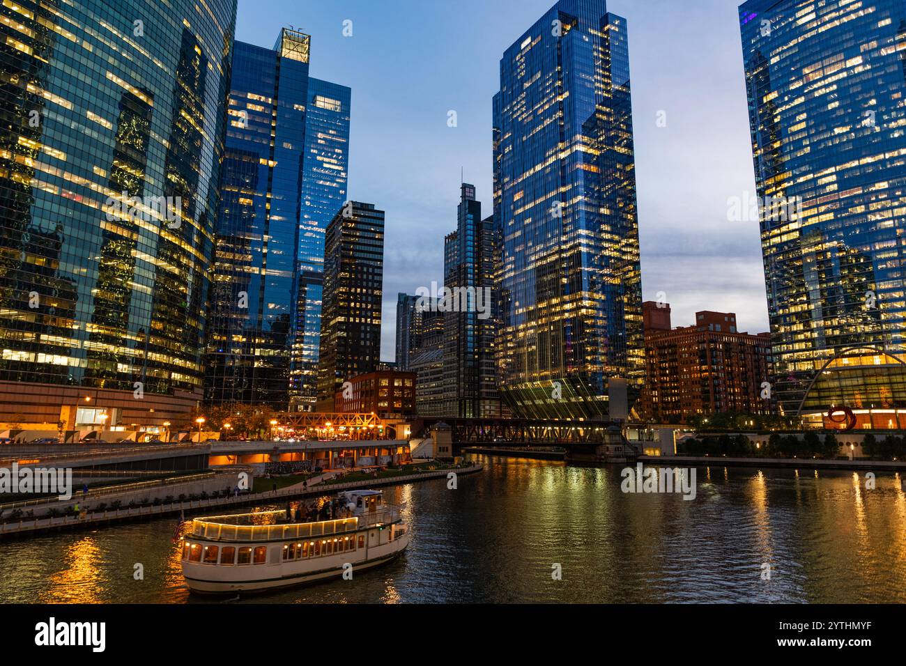 Night city of Chicago. Business city. Night cityscape of Chicago ...