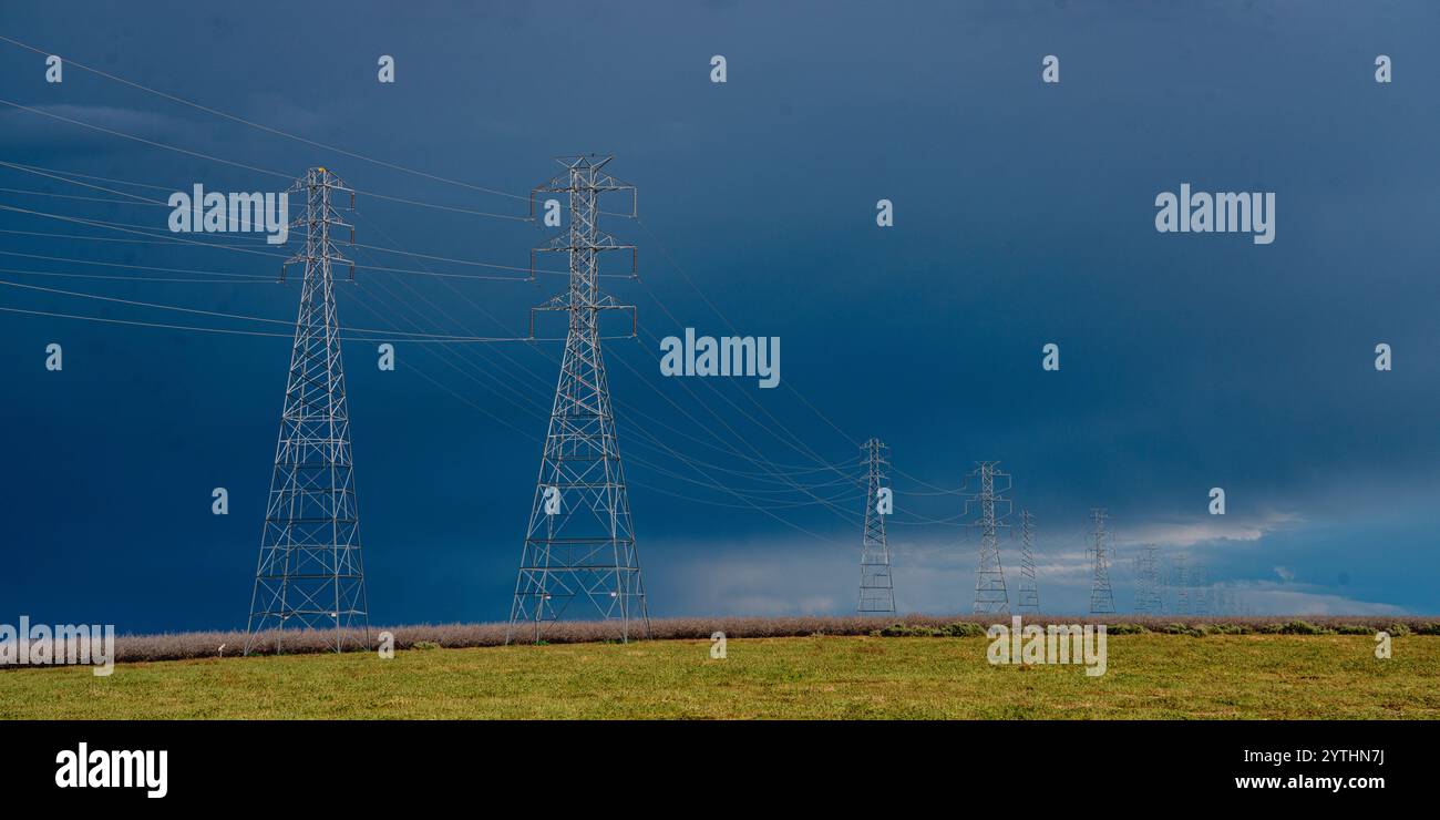 APRIL 2024, CENTRAL CALIFORNIA, USA - multiple electrical towers and ...
