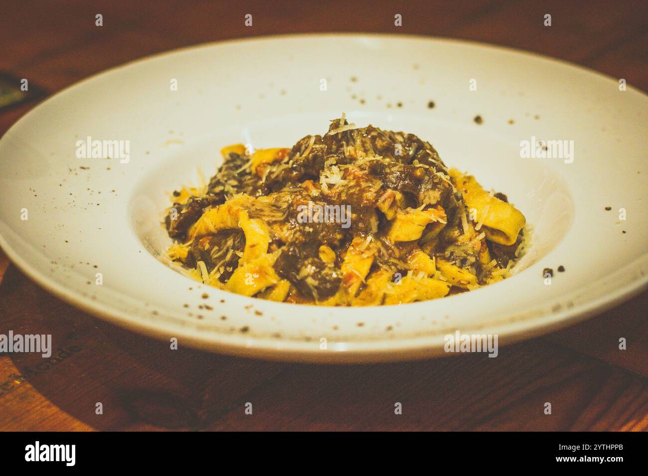 TAGLIATELLE pasta with minced BEEF CHEEK slow-cooked in red wine sauce ...