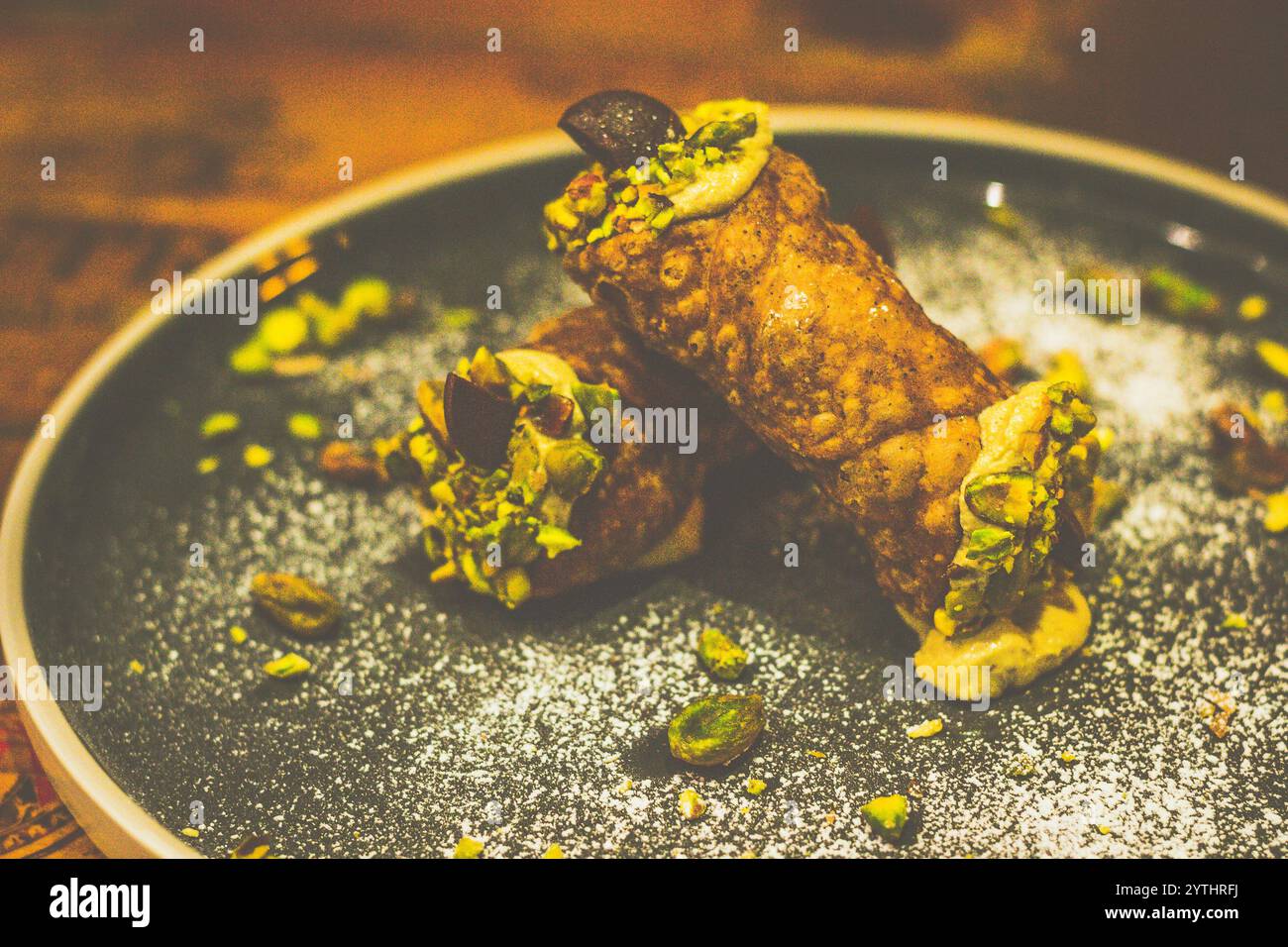 Italian dessert of SICILIAN CANNOLI RICOTTA CHEESE served with ...