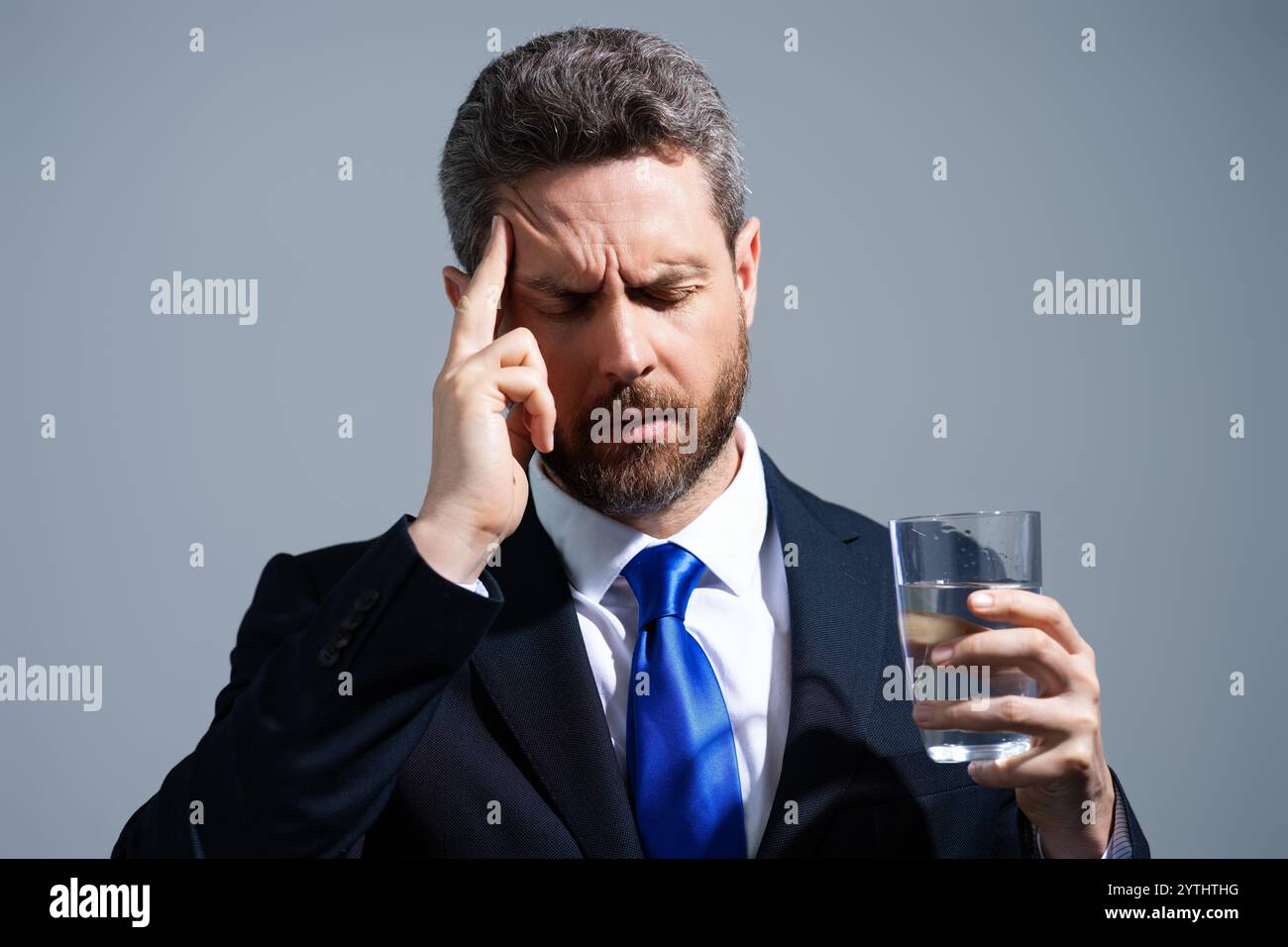 Tired, headache and eye strain. Businessman with stress, burnout and ...