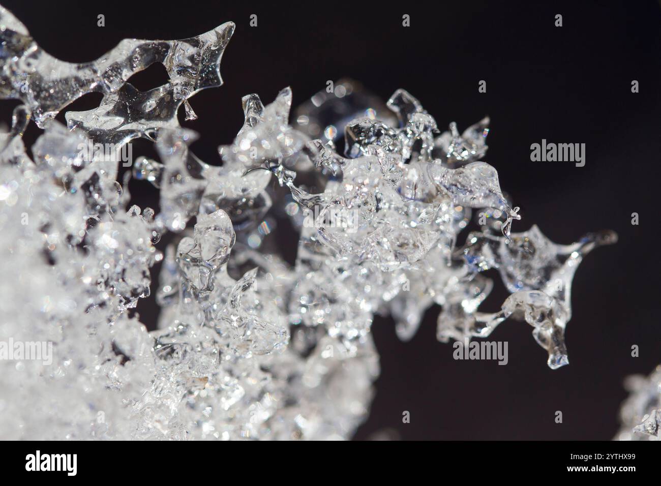 Ice whimsical natural sculpture. Frozen ice random shapes in details ...