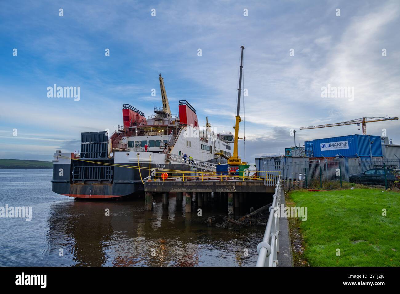 The CalMac Ferry Glen Rosa moored on the Clyde at Ferguson Shipbuilders ...