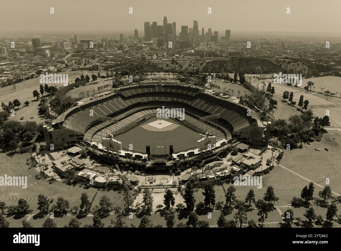 MAY 27, 2024 LOS ANGELES, CA. - aerial view of Dodger Stadium, empty ...