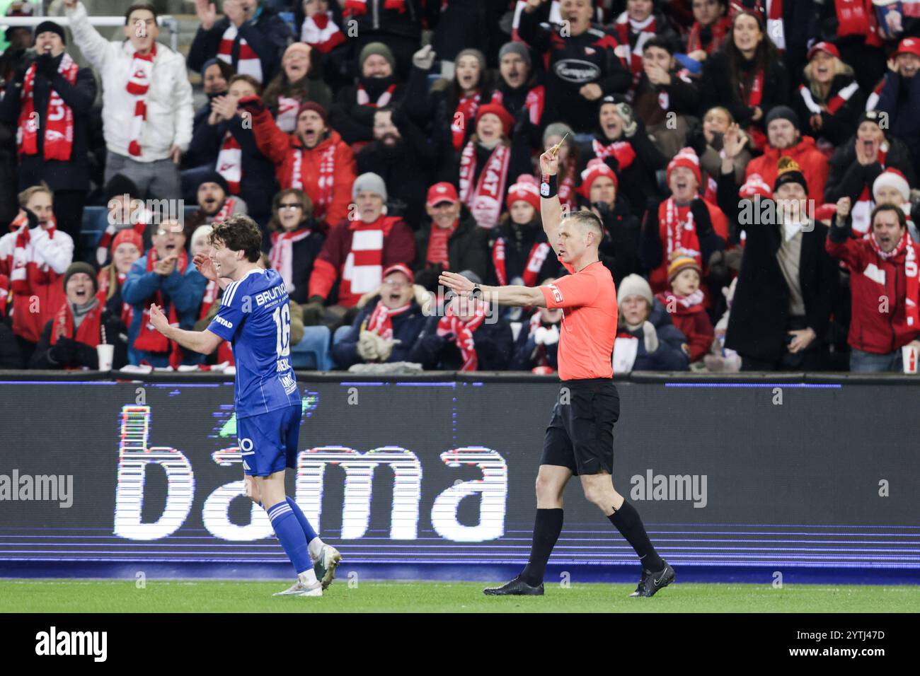 Oslo 20241207. Molde's Emil Breivik receives a yellow card during the ...